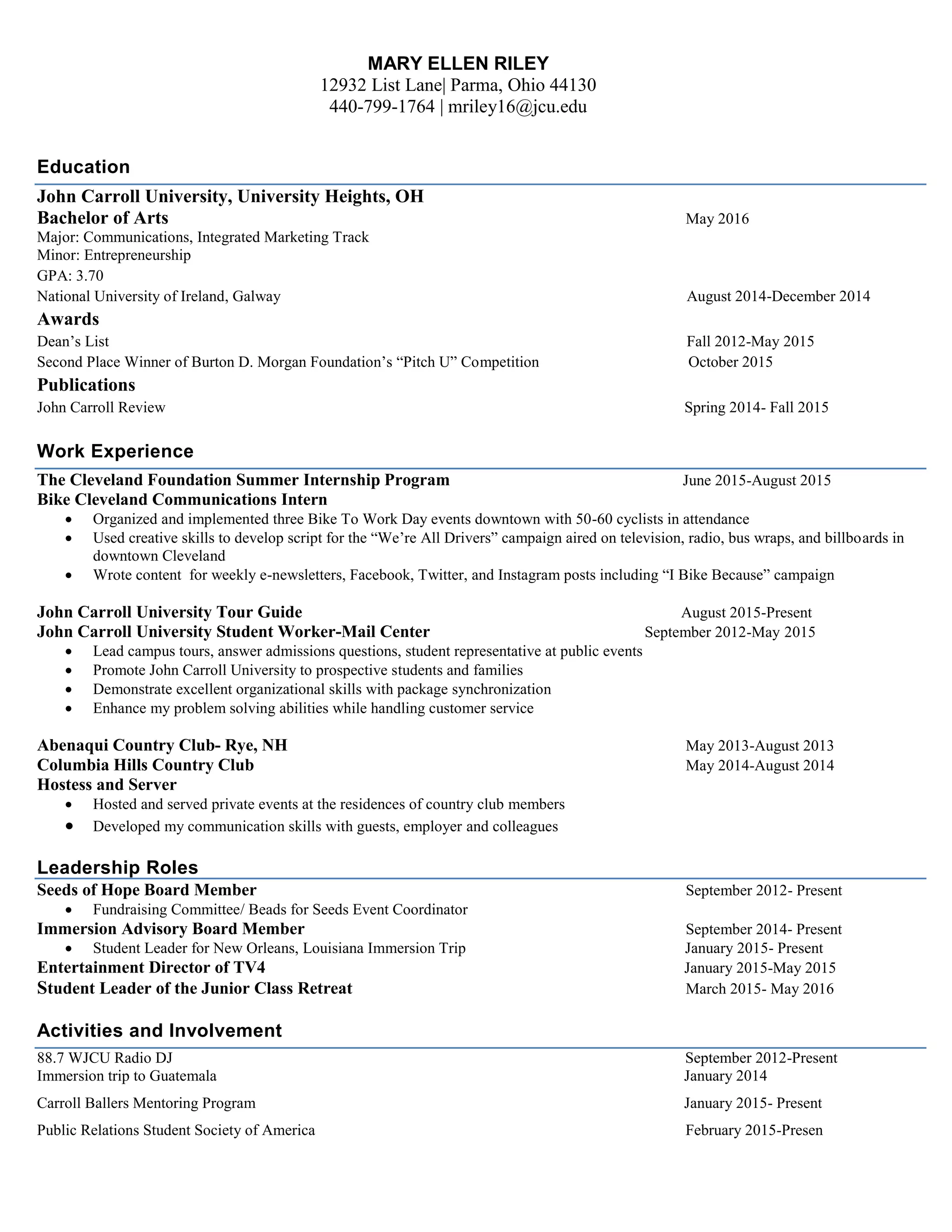 Mary Ellen Riley Resume | PDF