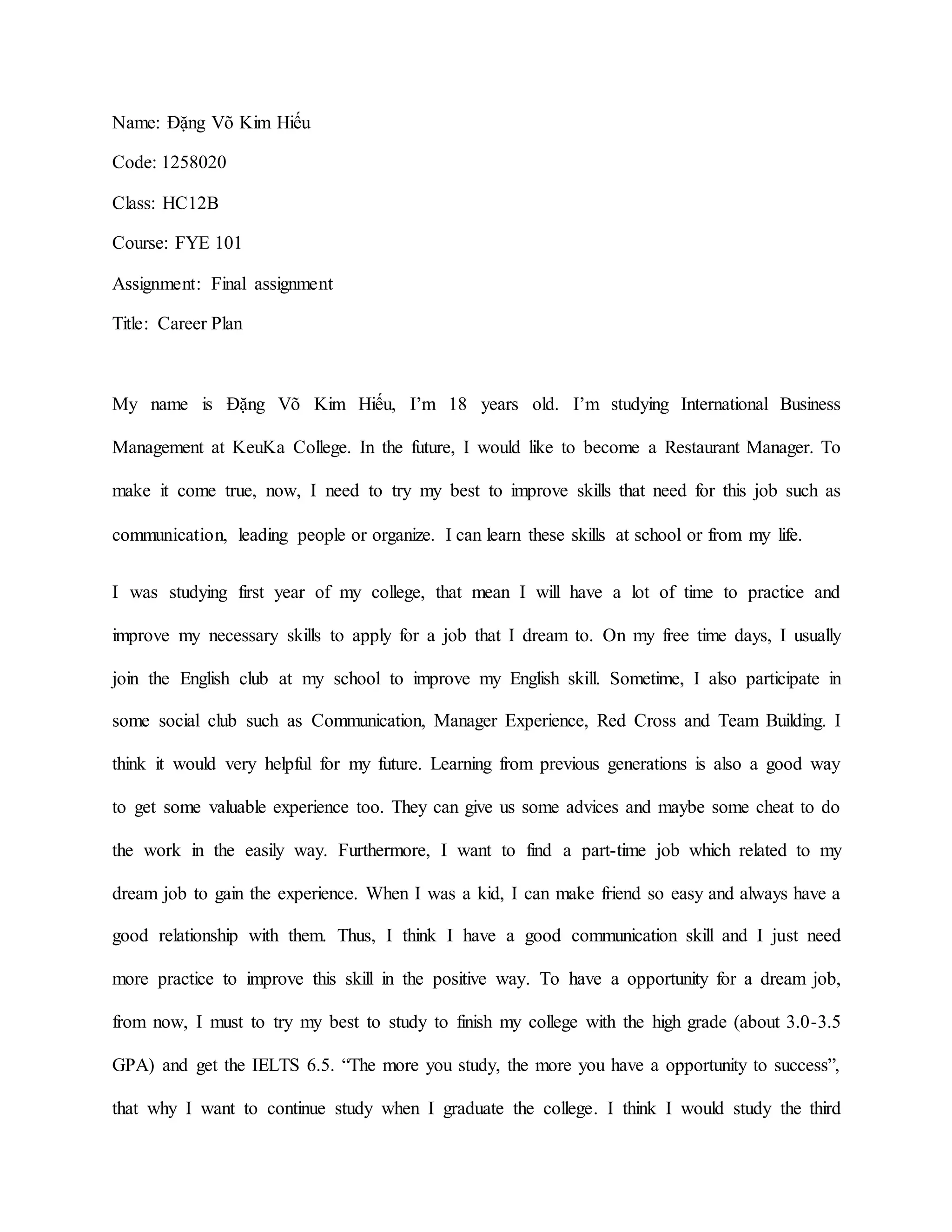 Mary future career | DOCX