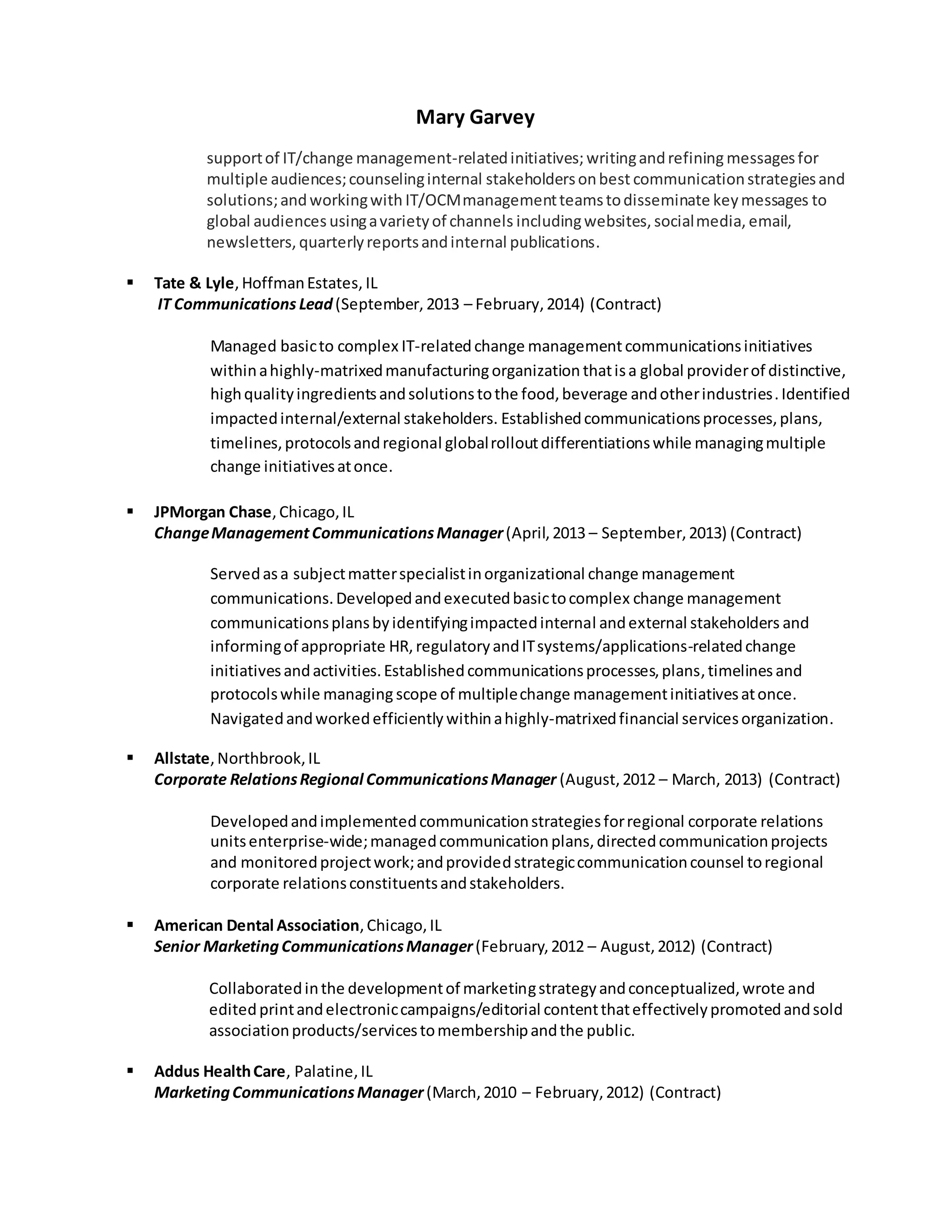 Mary garvey resume 2016 a jpmc | DOCX | Email | Internet