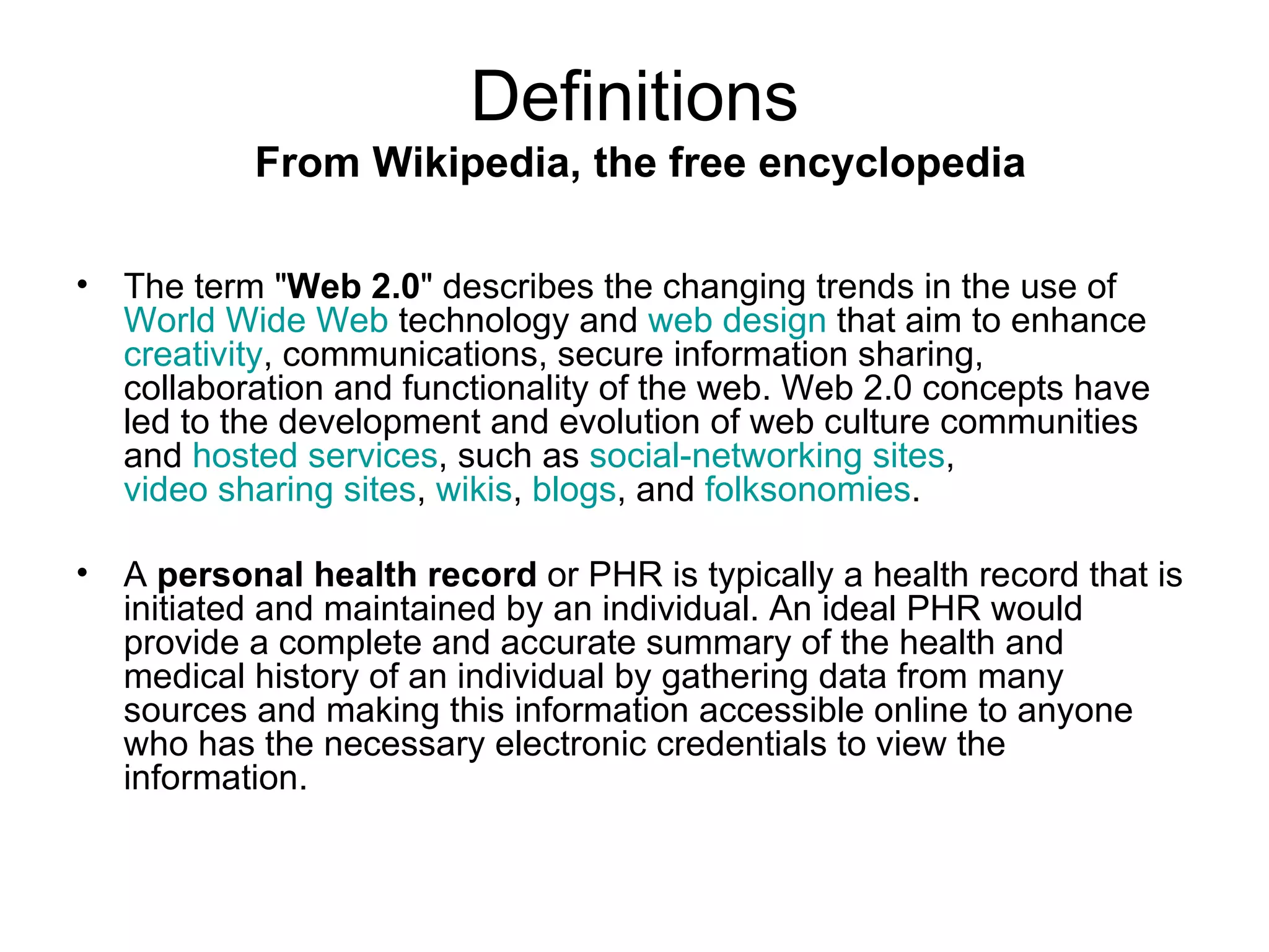 Web 2.0 and PMRs | PPT