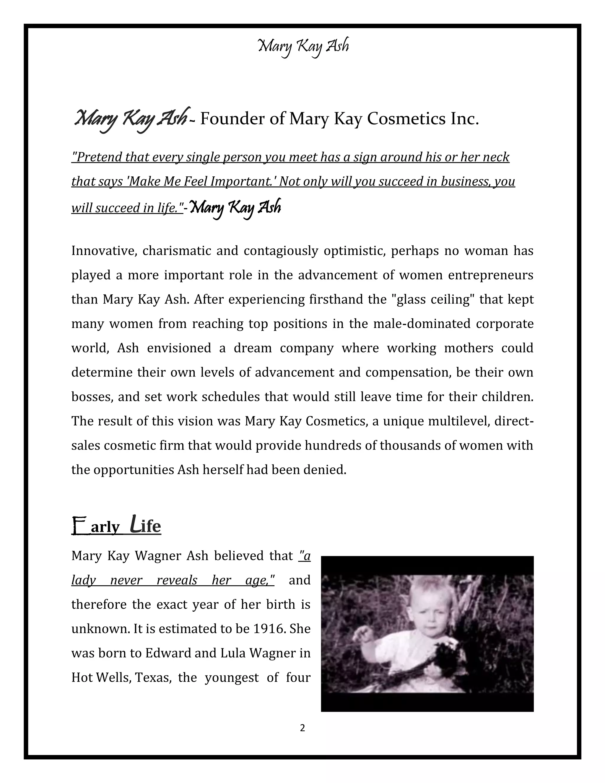Mary Kay Ash(an Entrepreneur) | DOCX