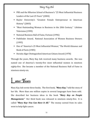 Mary Kay Ash(an Entrepreneur) | DOCX | Skin Care | Beauty