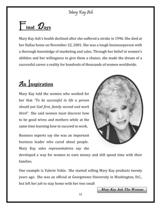 Mary Kay Ash(an Entrepreneur) | DOCX | Skin Care | Beauty