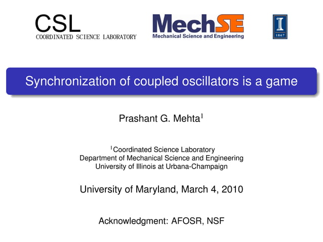 Synchronization of coupled oscillators is a game | PPT