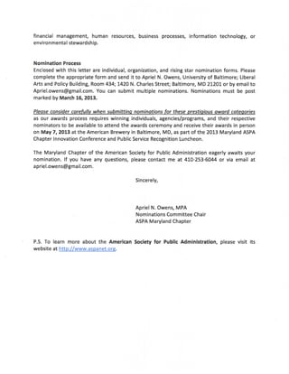 Maryland ASPA Awards Nomination 2013 | PDF