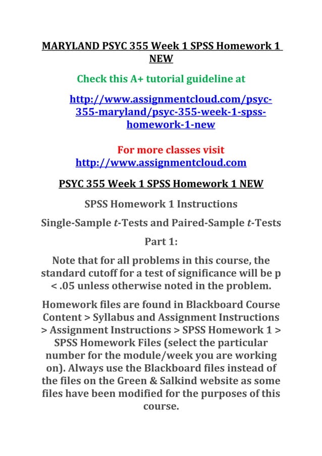 Maryland psyc 355 week 1 spss homework 1 new | DOC