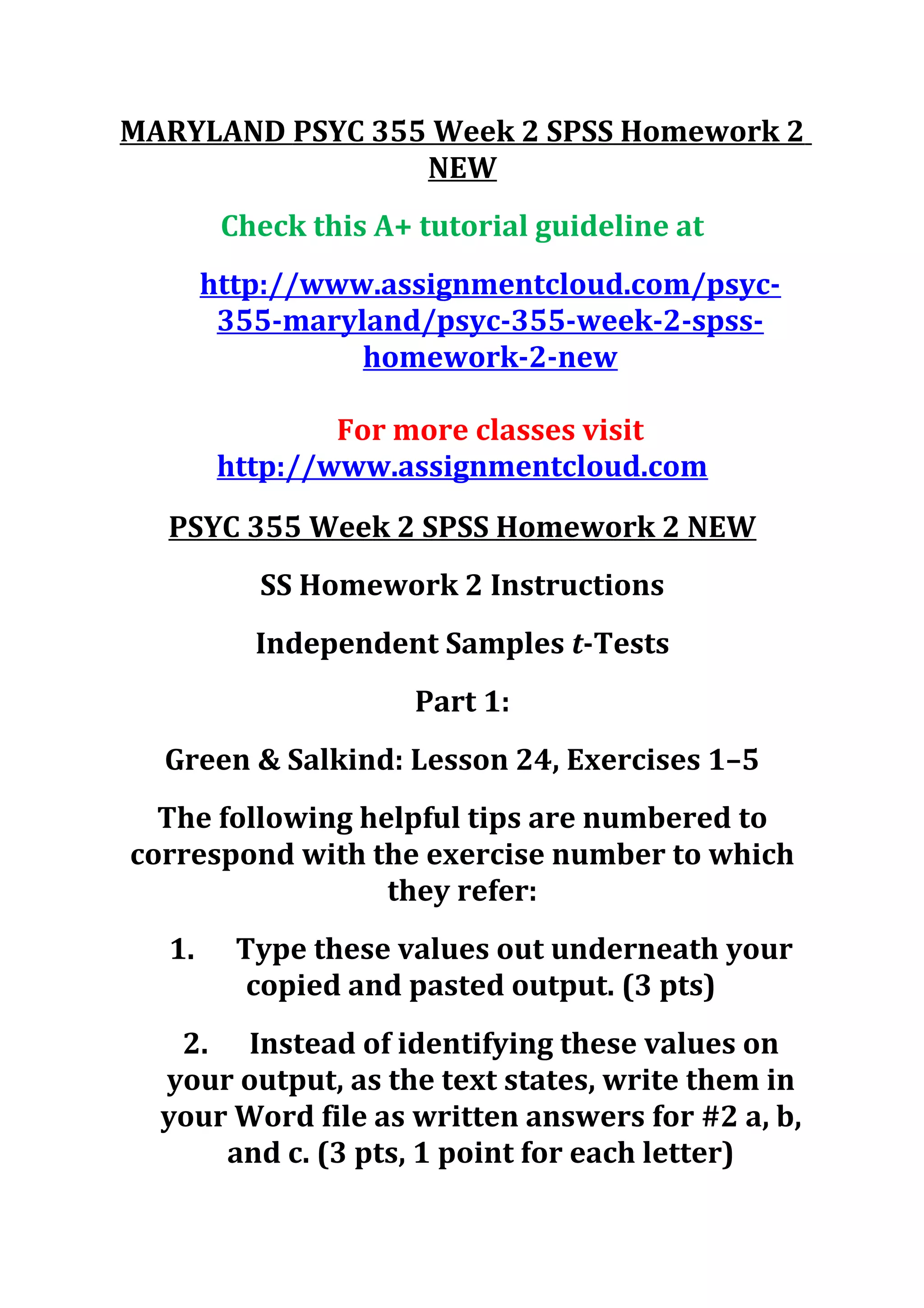 Maryland psyc 355 week 2 spss homework 2 new | PDF