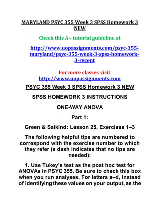 Maryland psyc 355 week 3 spss homework 3 new | PDF