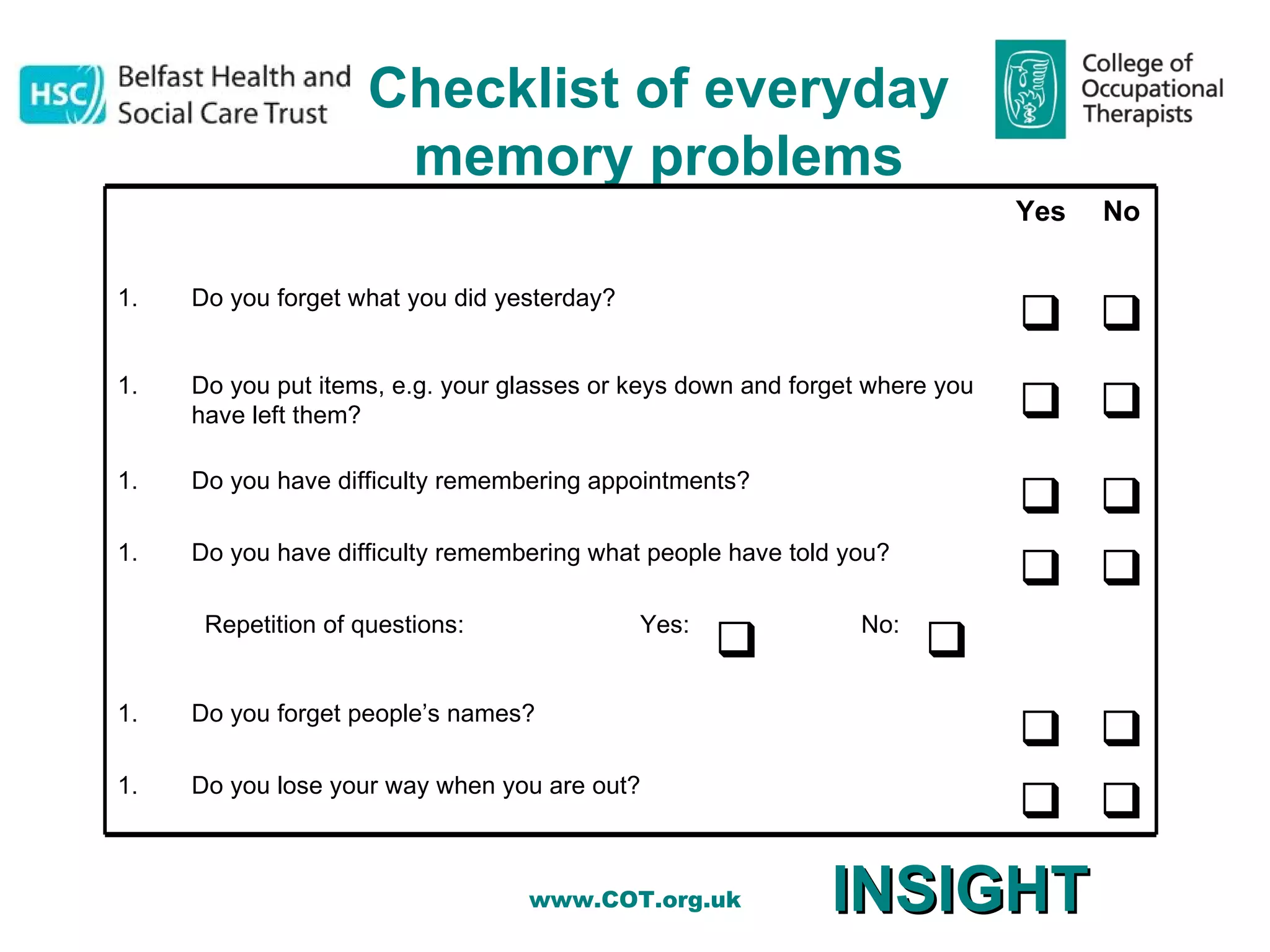 The Home-Based Memory Rehabilitation Programme | PPT