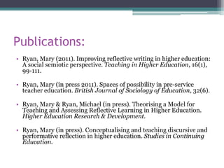 Mary ryan plenary presentation teaching & assessing reflective learning ...