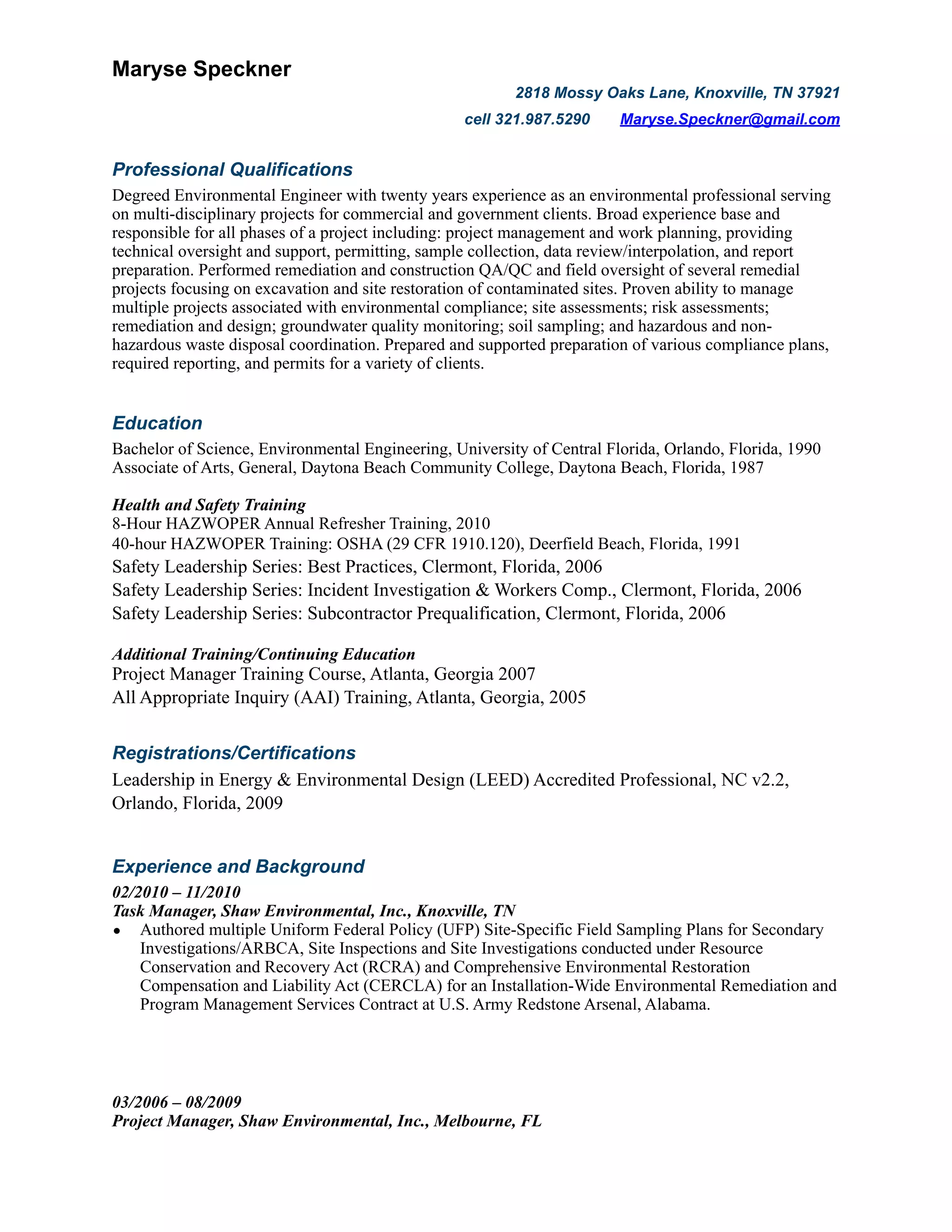 Maryse Speckner Resume 2012 | PDF