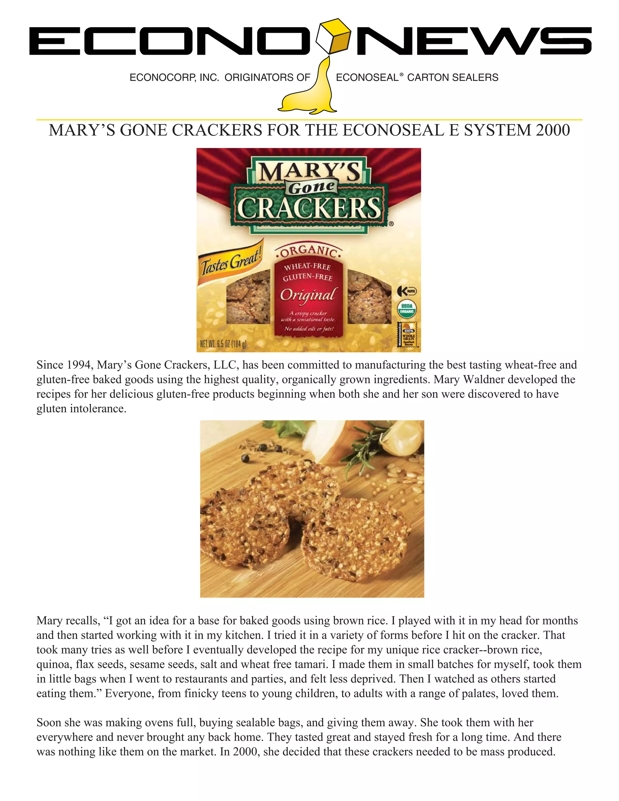 MARY’S GONE CRACKERS FOR THE ECONOSEAL E SYSTEM 2000 | PDF