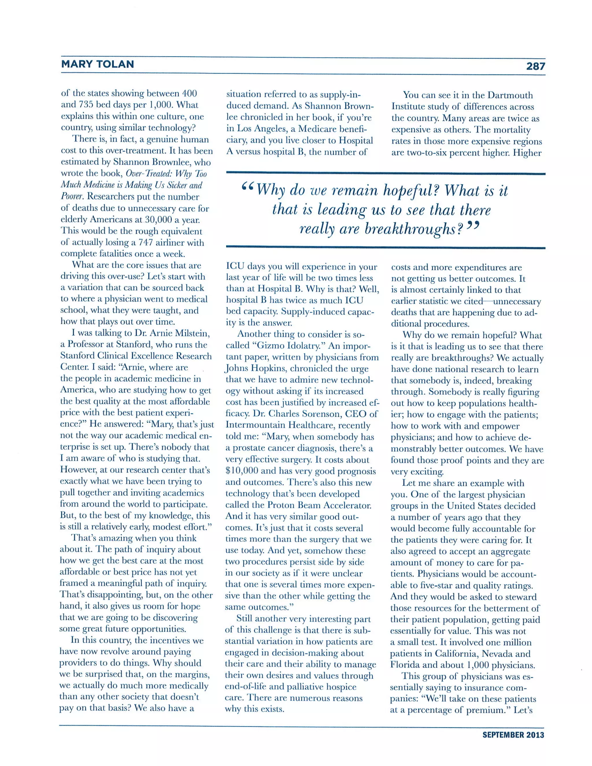 Reasons for Optimism About U.S. Healthcare by Mary Tolan | PDF ...