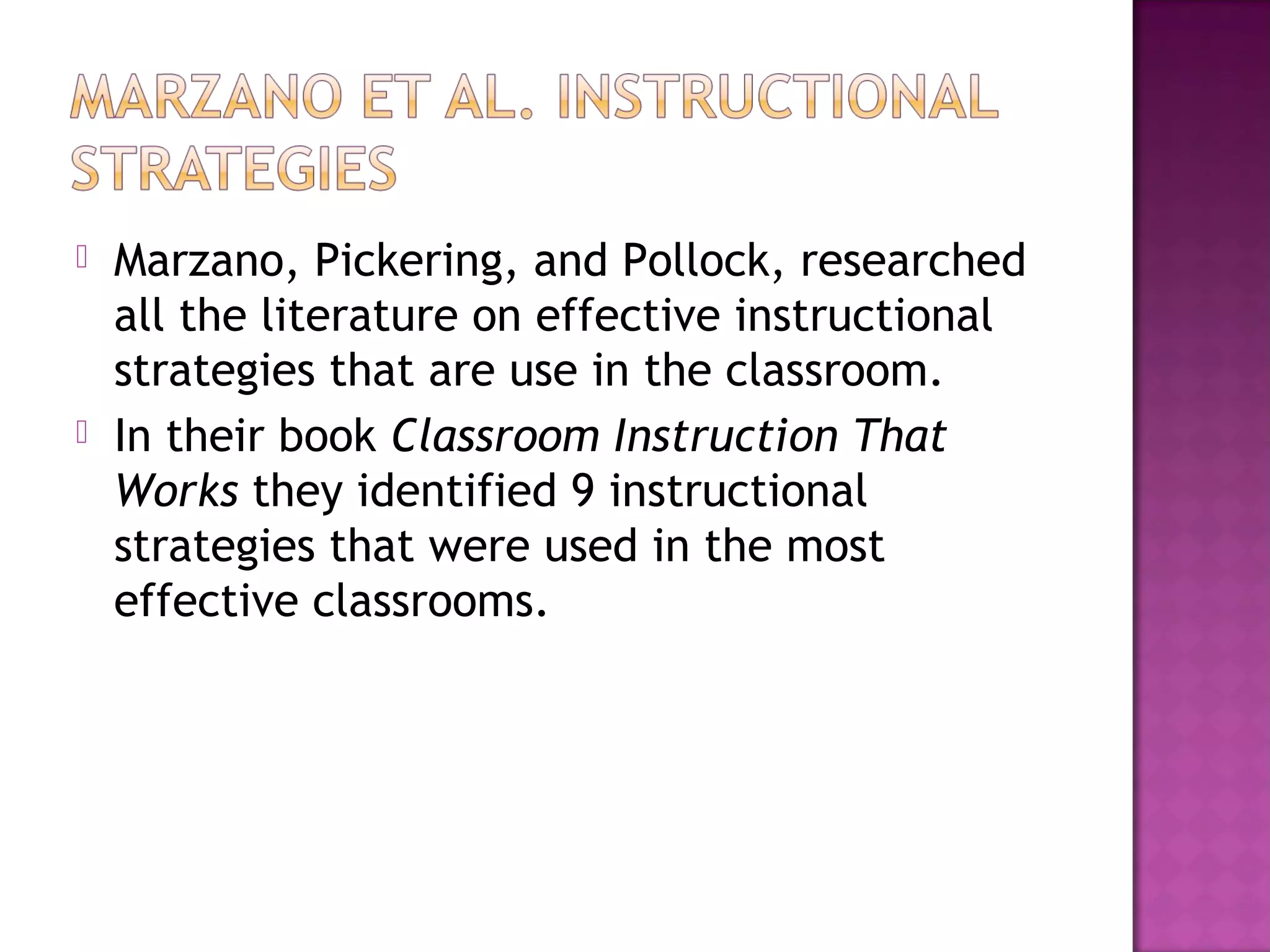 Marzano’s 9 instructional strategies | PPT