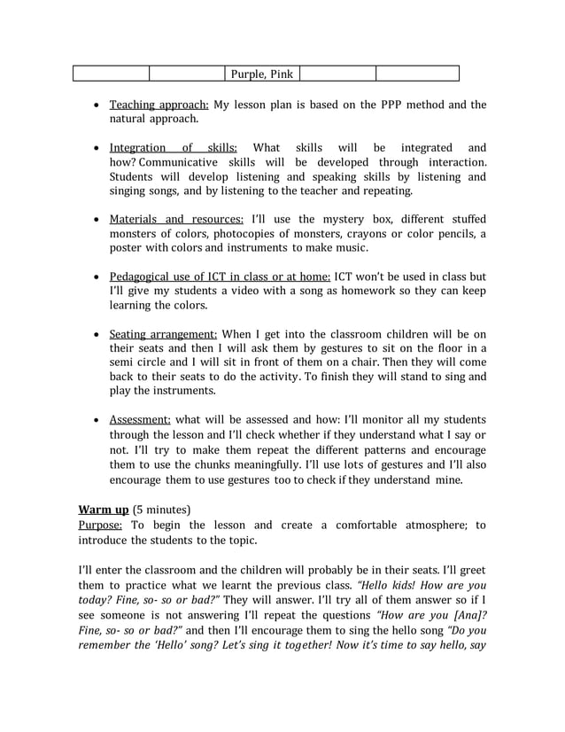 Lesson plan class 2 - Kinder | PDF