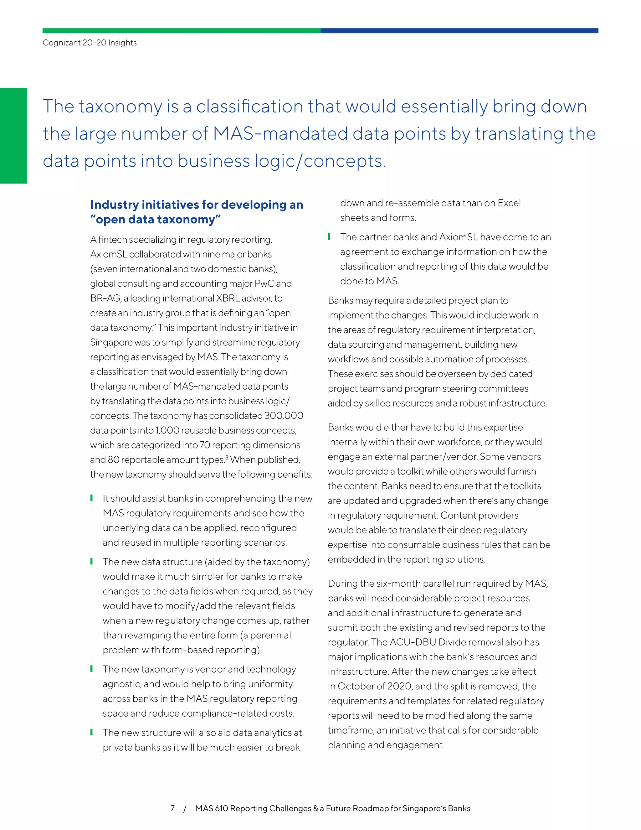 MAS 610 Reporting Challenges & a Future Roadmap for Singapore’s Banks | PDF