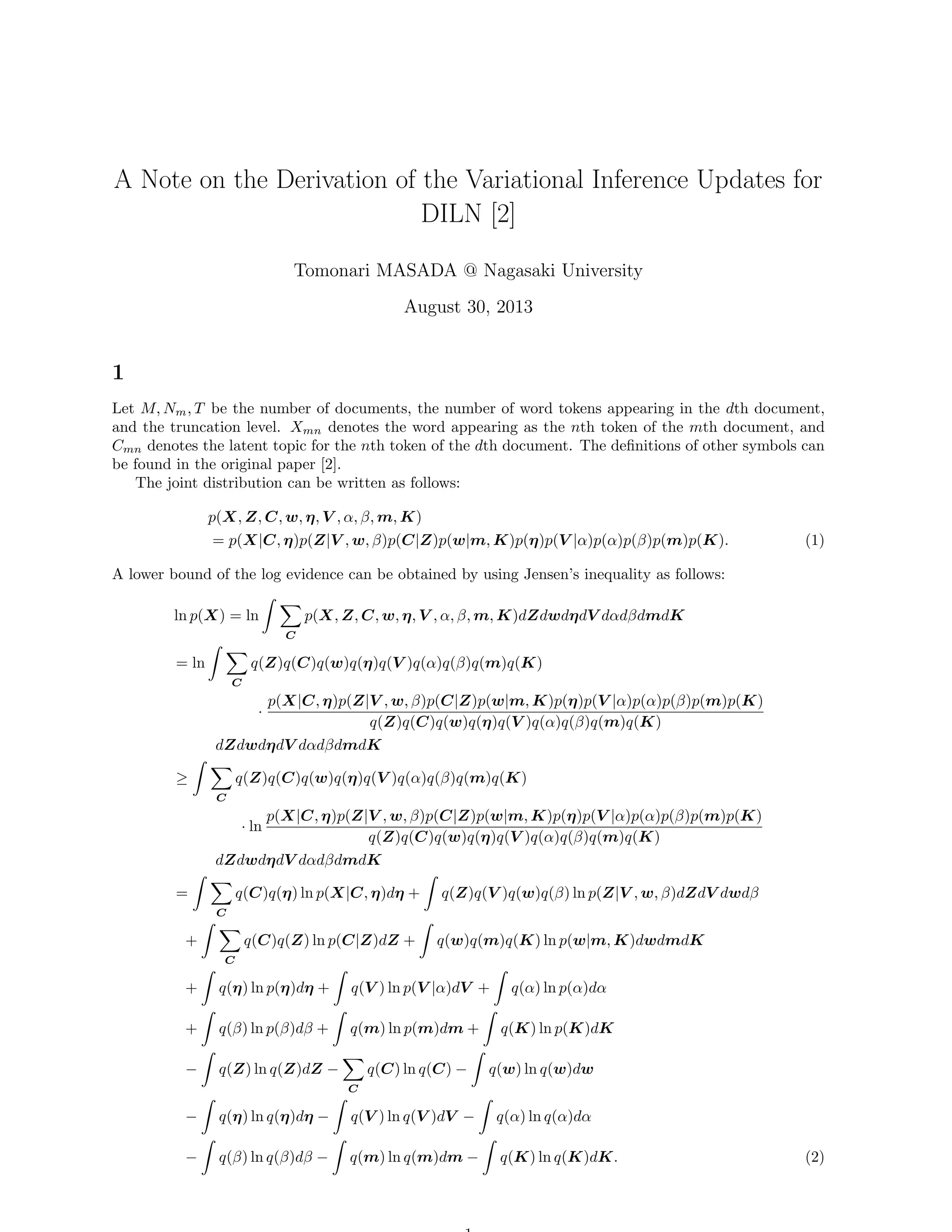 A Note on the Derivation of the Variational Inference Updates for DILN ...