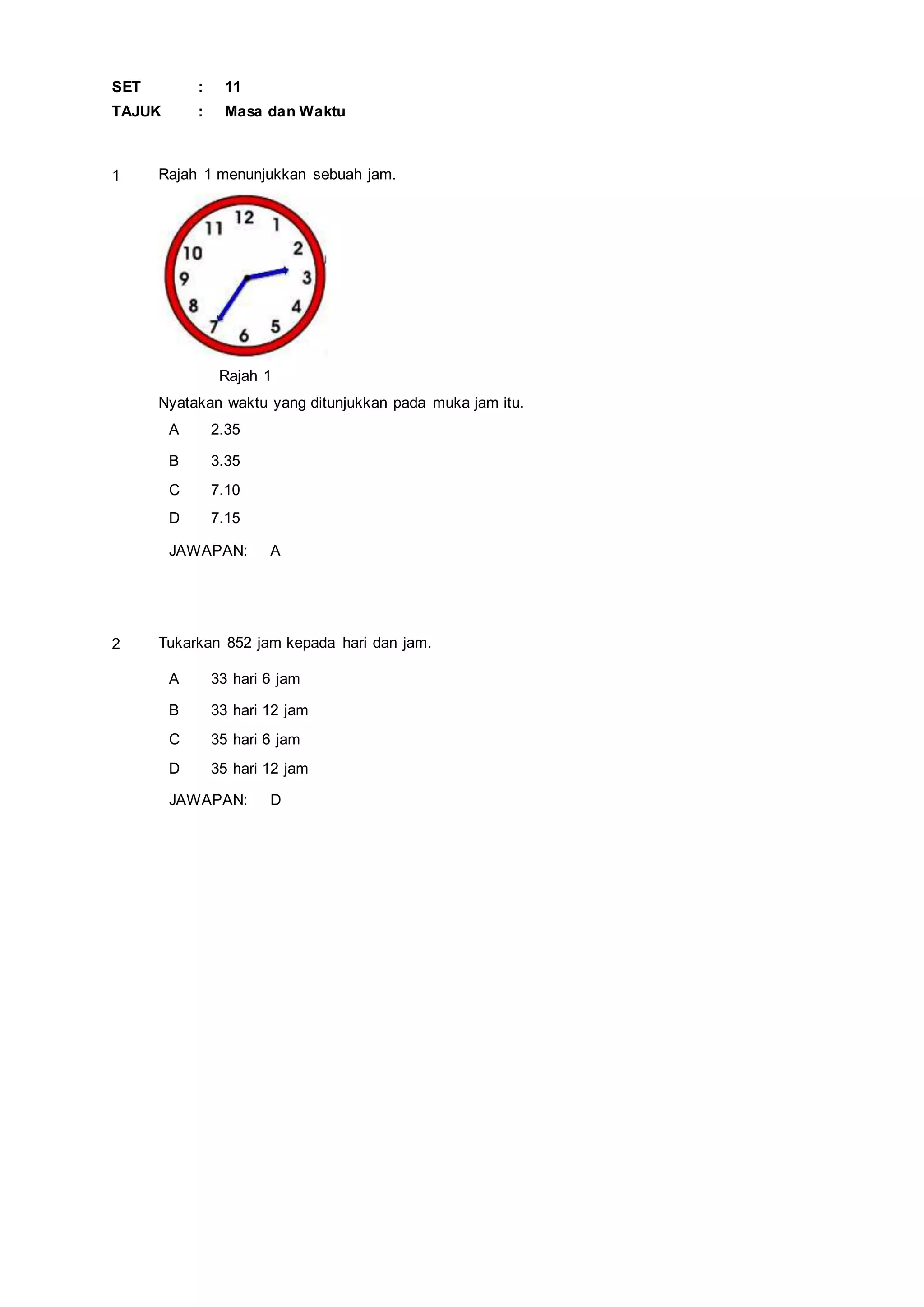 Masa dan waktu - set 1 | DOCX