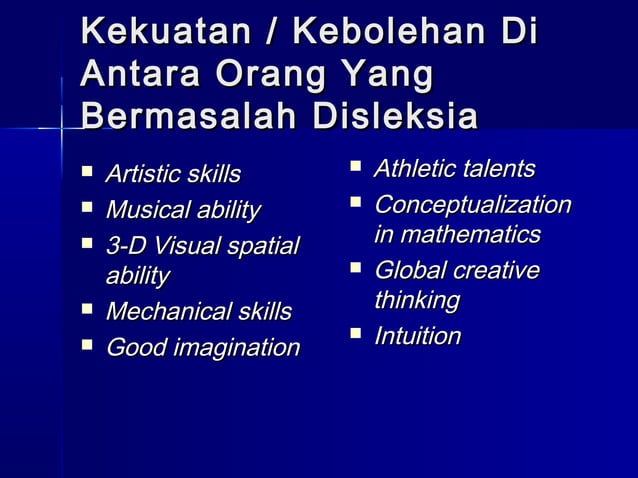 Masalah pembelajaran spesifik disleksia dari sudut perubatan | PPT