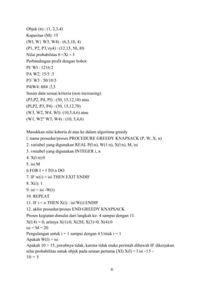 TEKNIK MENENTUKAN KOMPOSISI BUAH PADA MASALAH PENGANGKUTAN DENGAN MENGGUNAKAN GREEDYKNAPSACK | PDF