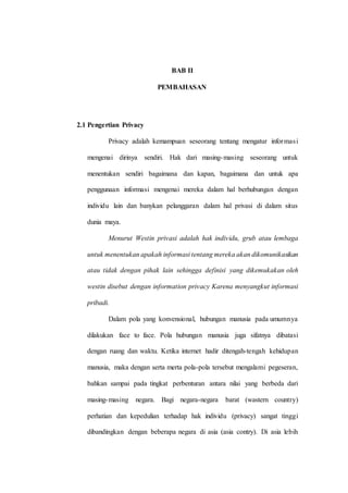 Masalah privacy dan freedom of speech kaitanya dengan etika dan hukum ...