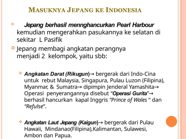 Zaman masa pendudukan jepang di Indonesia | PPTX