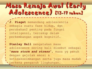 Masa puber, remaja dan gadis remaja | PPT