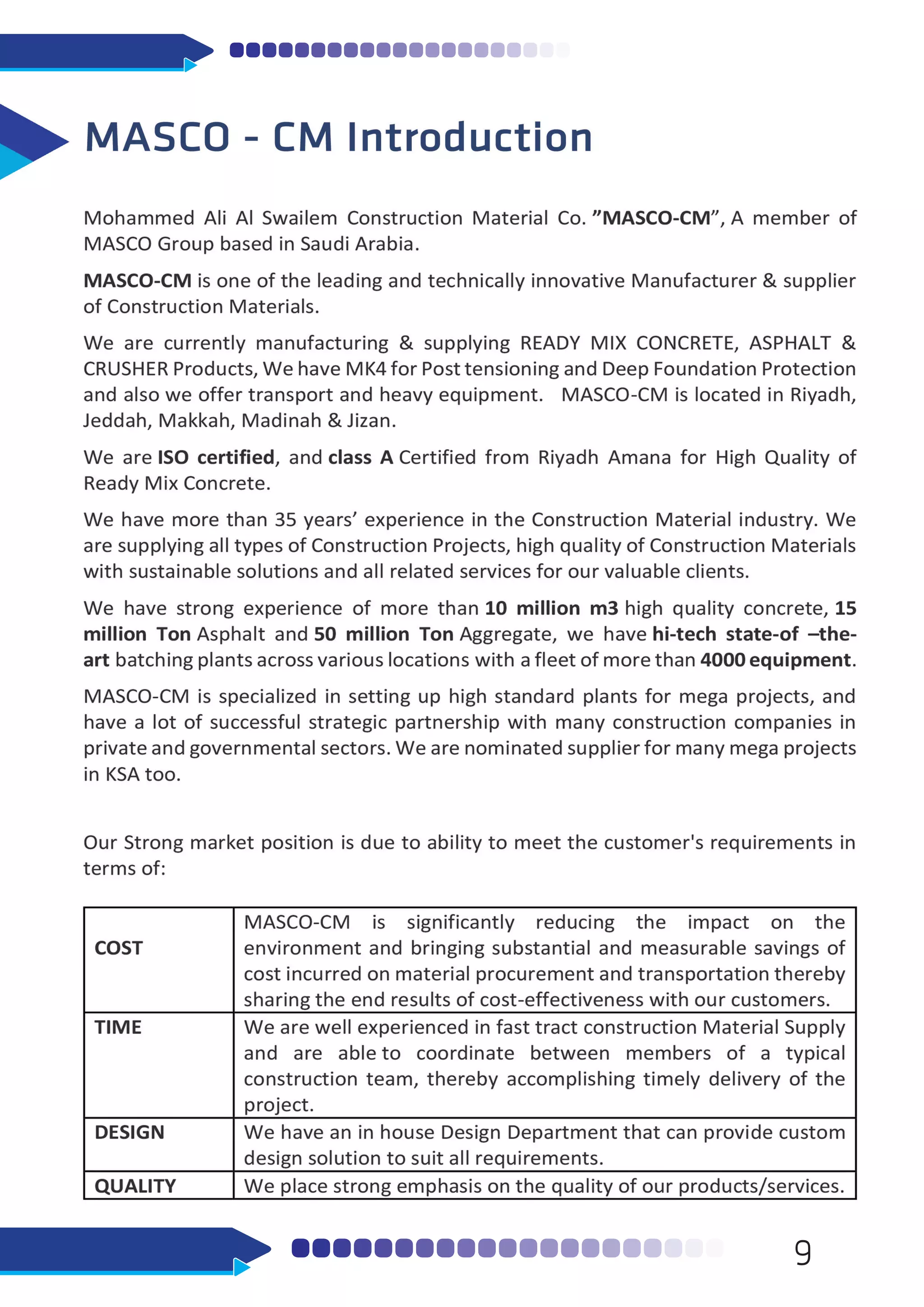 Masco Construction Materials (Masco-CM) Profile | Brochure | PDF