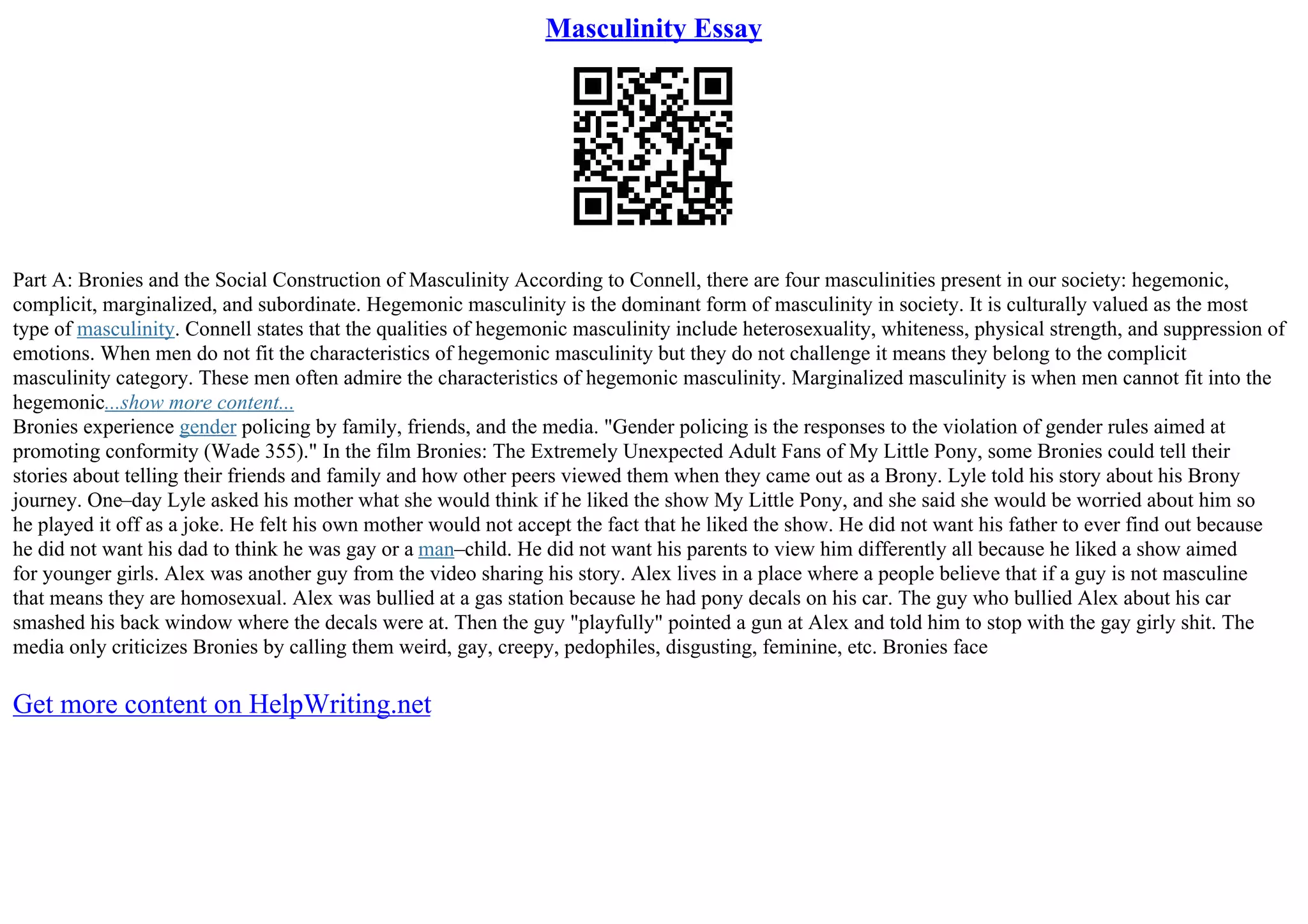 Masculinity Essay | PDF