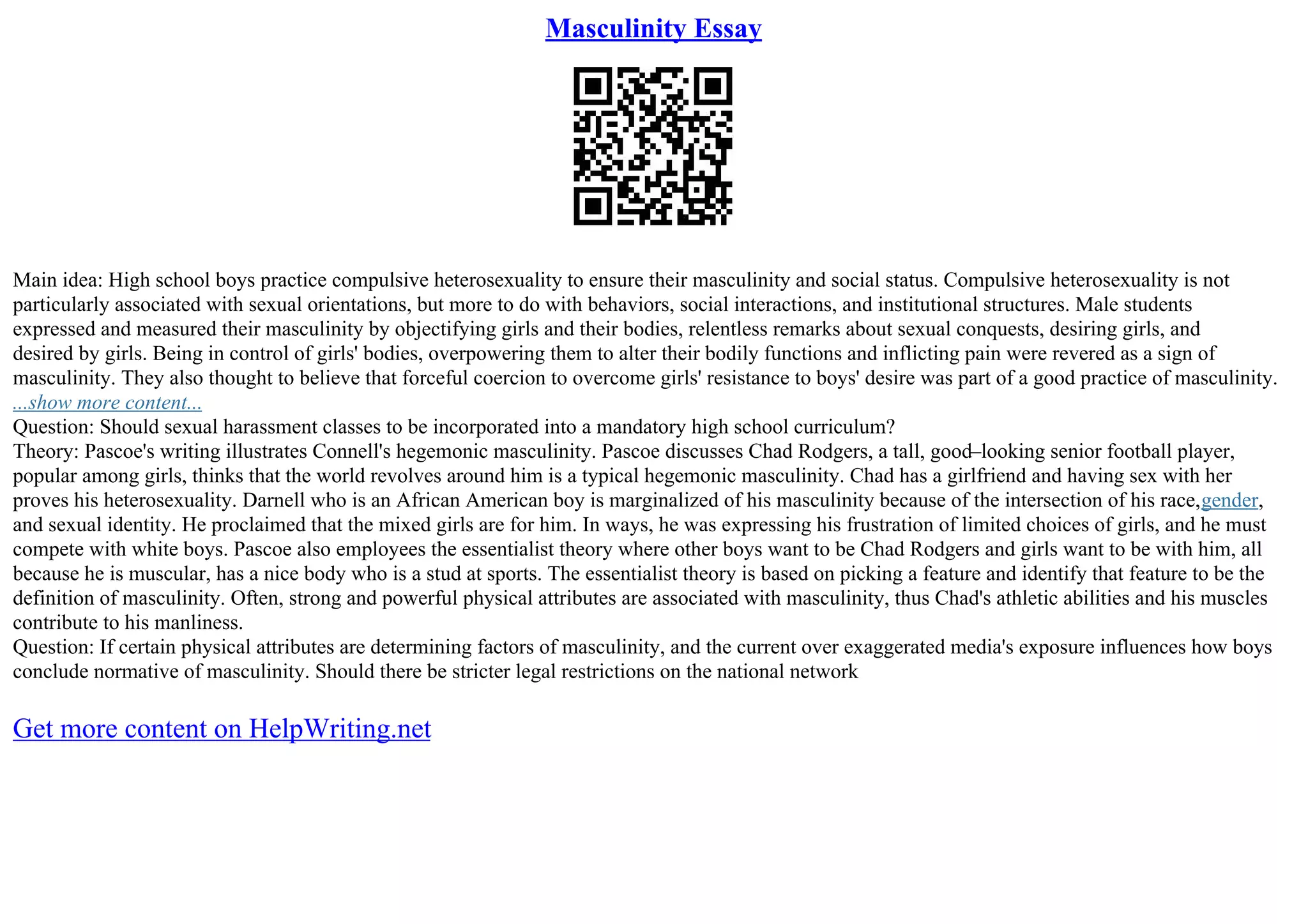 Masculinity Essay | PDF