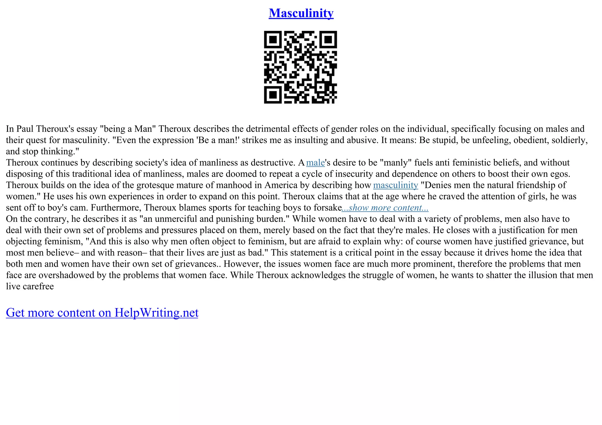 Masculinity Essay | PDF