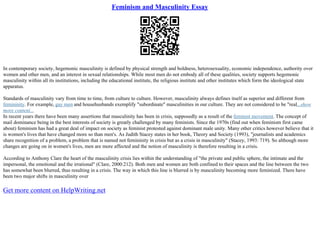 Masculinity Essay | PDF