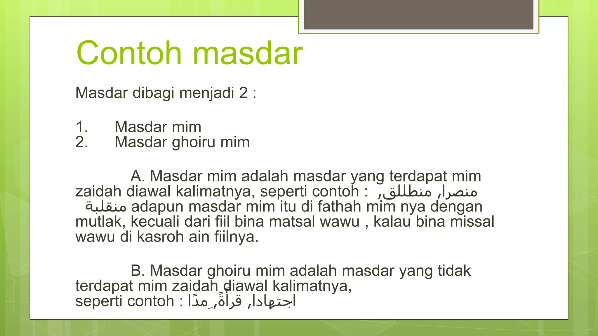 Bahasa Arab materi Masdar | PPTX