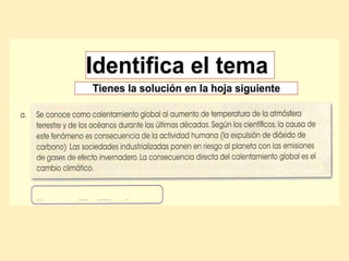 Mas ejercicios identificar tema | PPTX