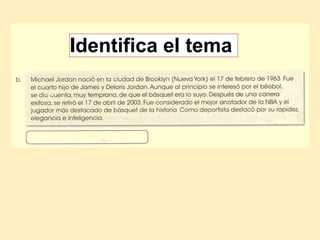 Mas ejercicios identificar tema | PPTX