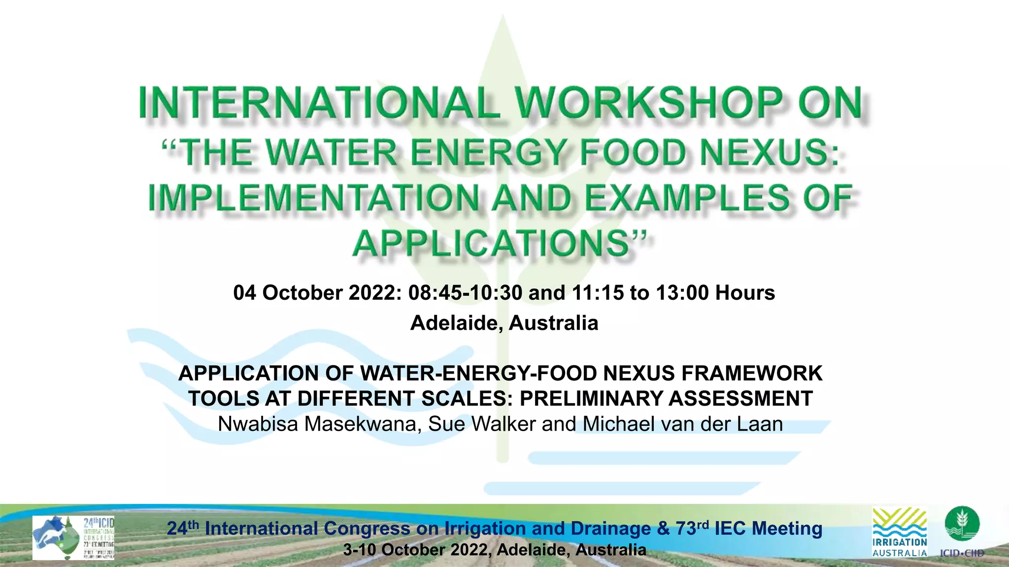 APPLICATION OF WATER-ENERGY-FOOD NEXUS FRAMEWORK TOOLS AT DIFFERENT ...