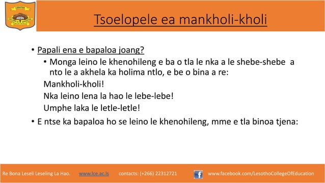 LAPALI TSA SESOTHO (BASOTHO) | PPTX