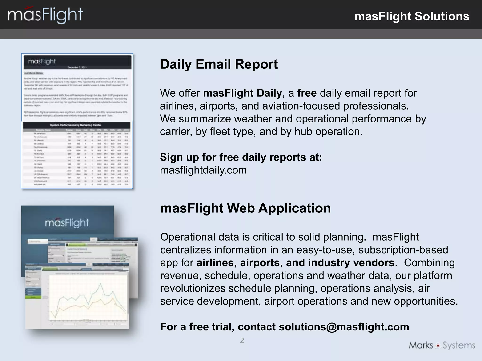 masFlight January 2013 Monthly Performance Report | PPTX
