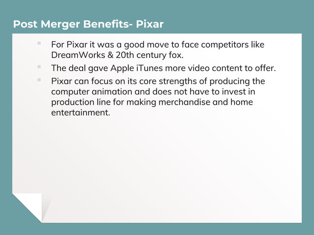 Disney and Pixar Merger | PPTX | Mergers and Acquisitions | Business ...