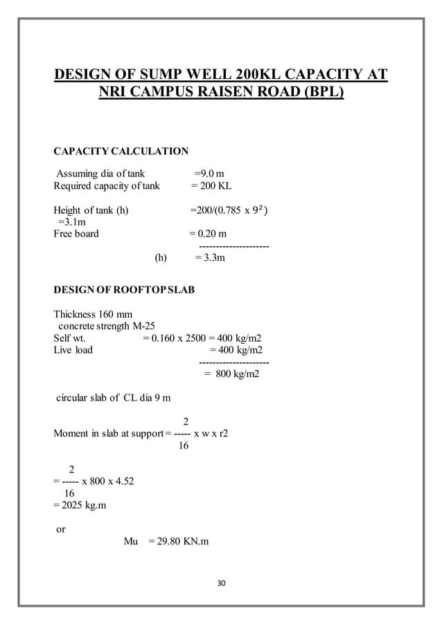 Under Ground water tank design including estimation and costing | DOCX ...