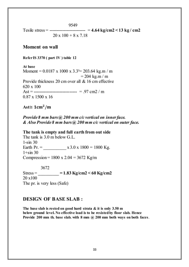 Under Ground water tank design including estimation and costing | DOCX ...