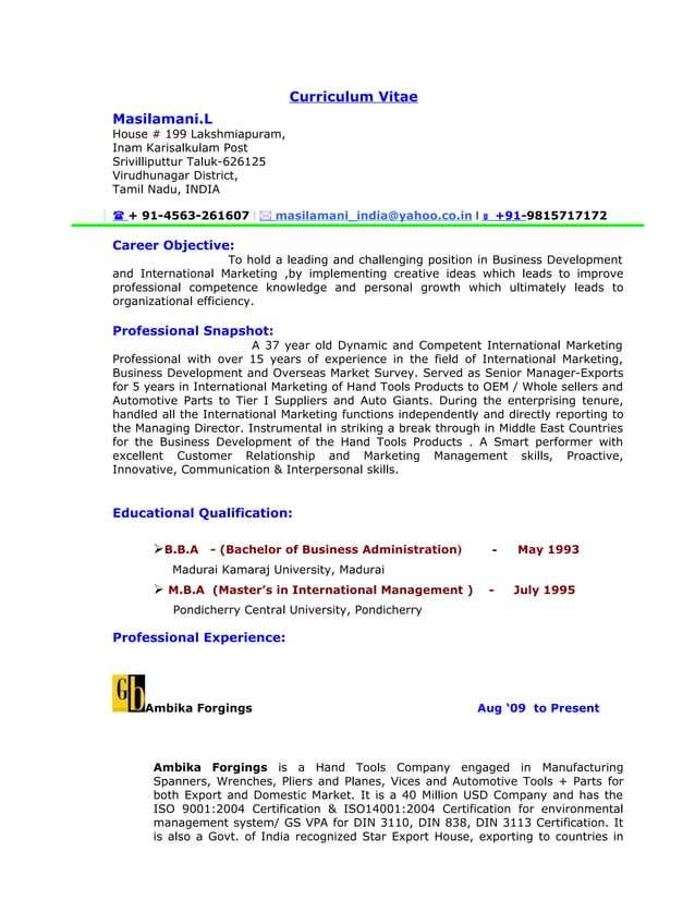 CV/Masilamani-International Business Manager | DOC