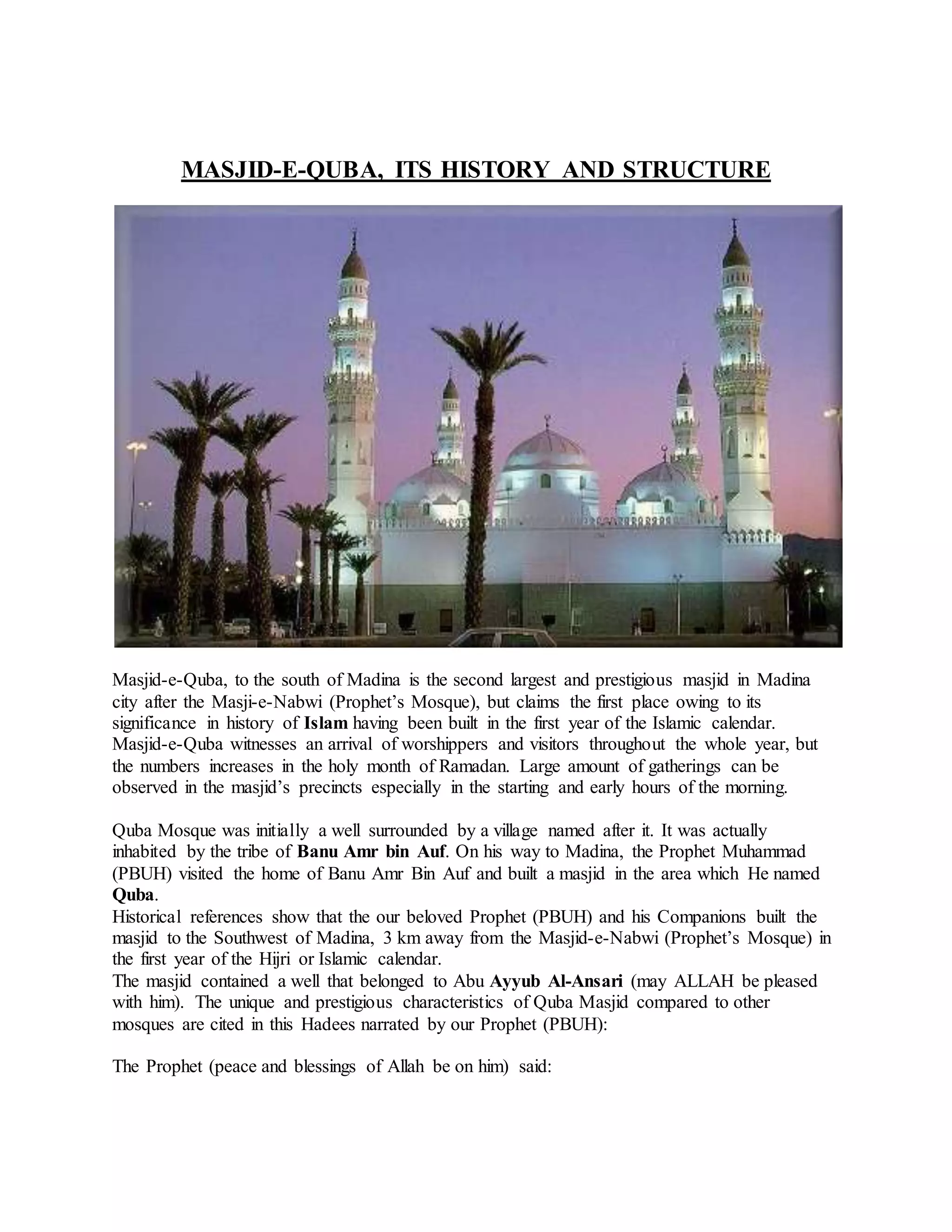 Masjid e-quba,its history and structure | DOCX