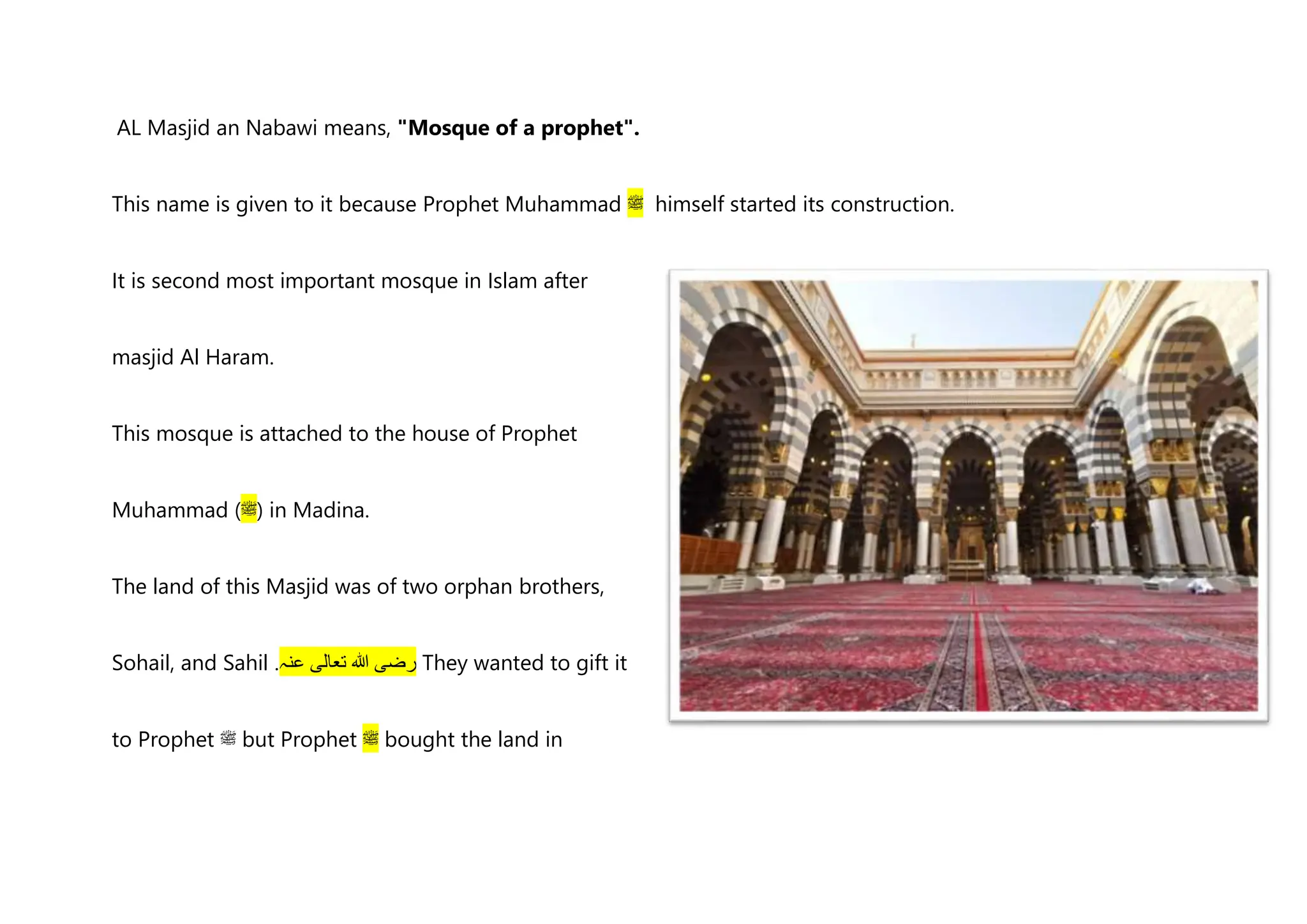 Masjid An Nabawi infirmational slides for kids | DOCX