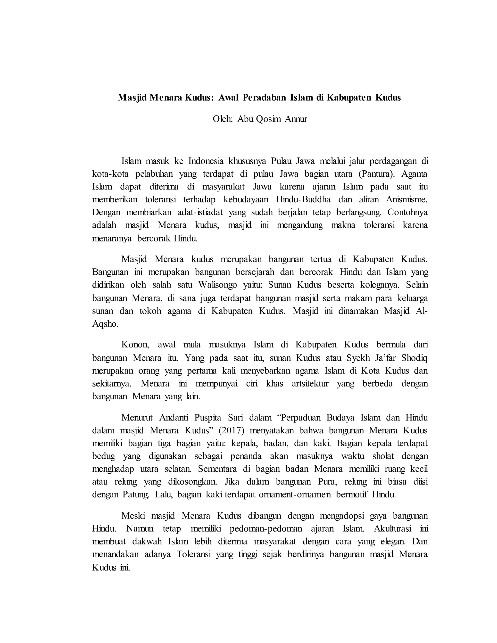 Masjid menara kudus | DOCX