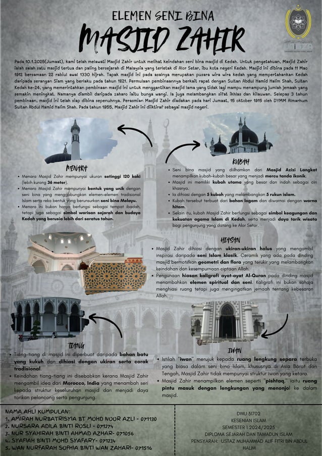 [KESENIAN ISLAM] SENI BINA MASJID ZAHIR,ALOR SETAR,KEDAH | PDF