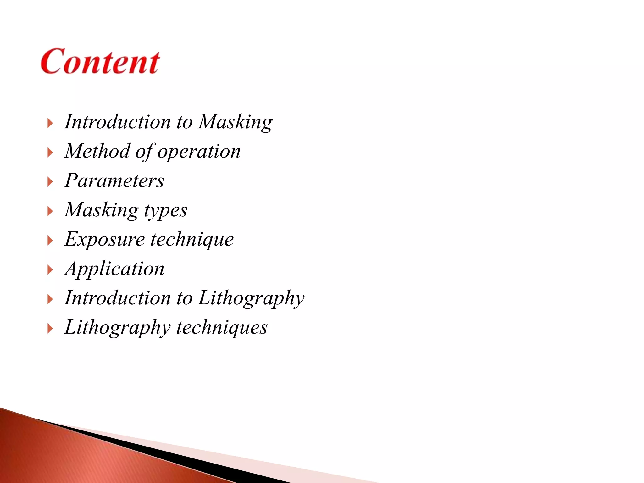 Masking and lithography techniques | PPTX