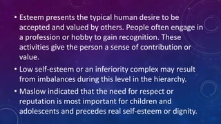 MASLOW HIERARCHY OF NEEDS - Self - actualization, Self- esteem needs ...