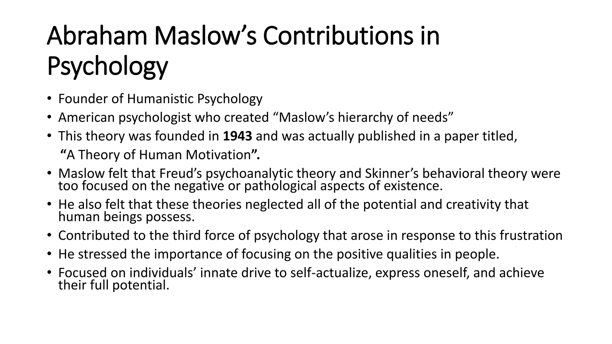 Humanistic Perspective (Abraham Maslow and Carl Rogers) | PPTX