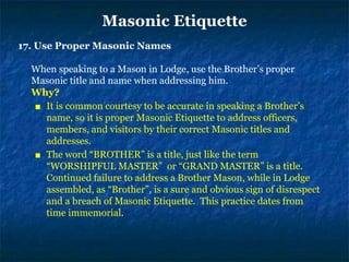 Masonic etiquette do's and don'ts | PPTX
